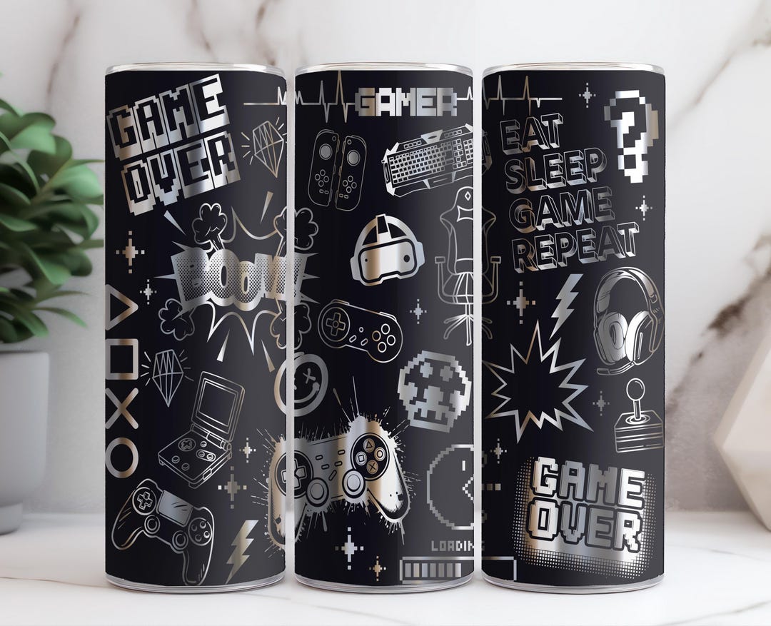 Gaming Gamer 20oz Skinny Tumbler Sublimation Wrap PNG File Seamless ...