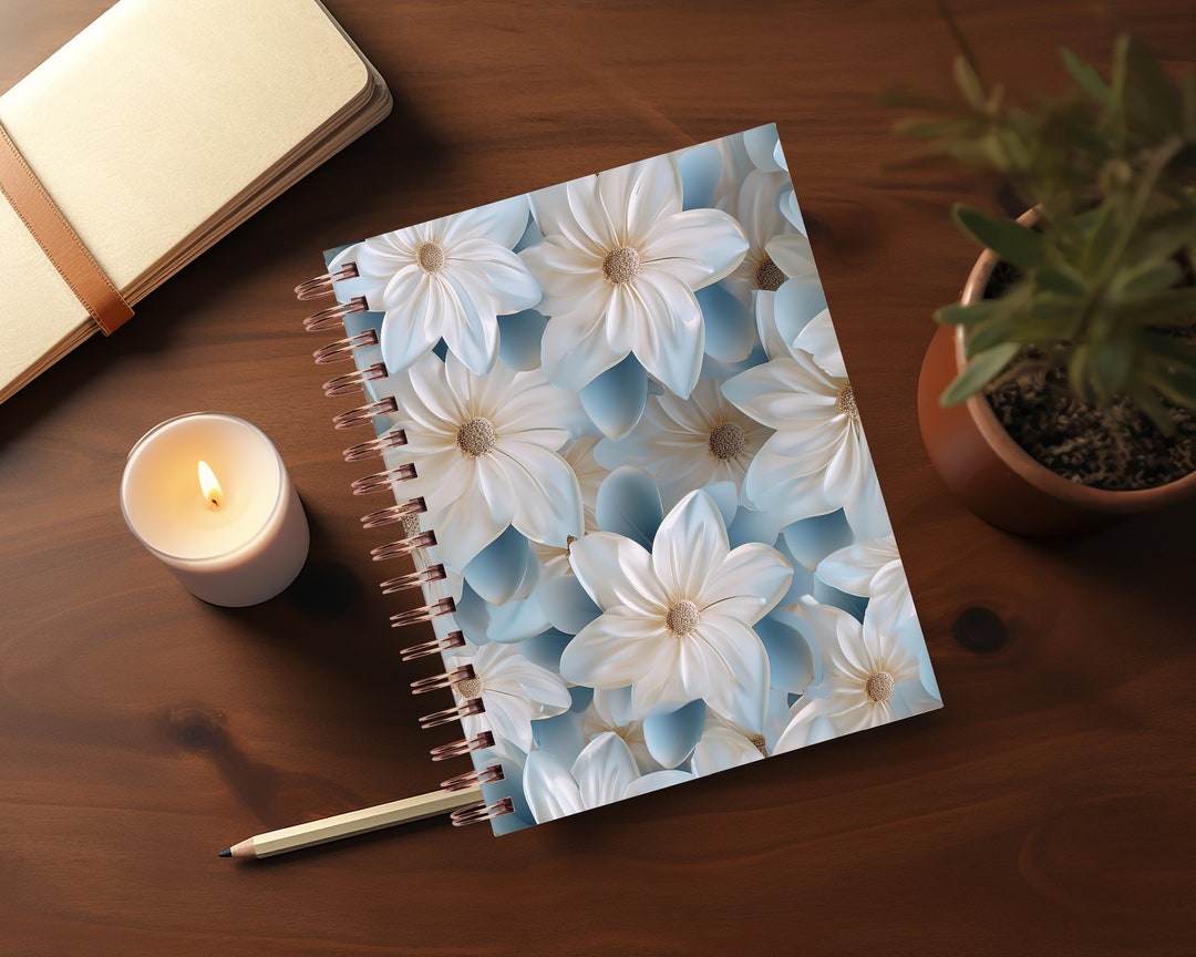 Light Blue 3D Flowers Journal Covers PNG Design Sublimation - Printable ...
