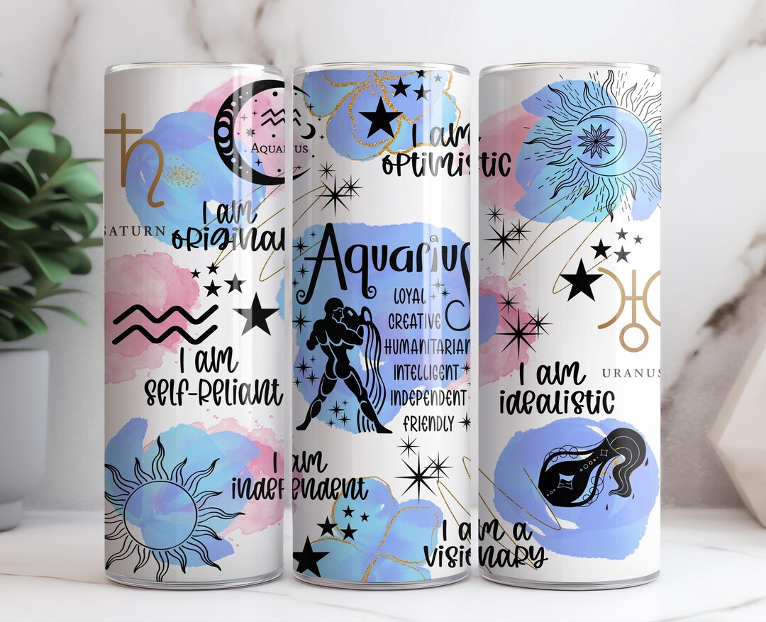 Aquarius Zodiac Sign 20oz Skinny Seamless Tumbler Wrap PNG, Sublimation ...