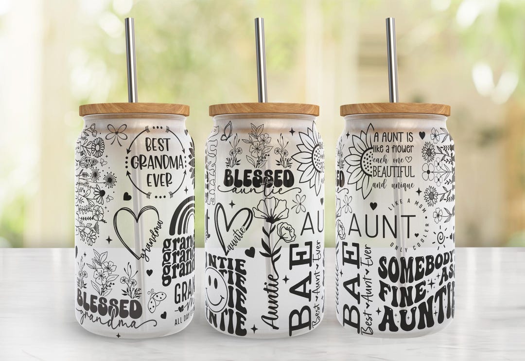 AUNT Auntie 16 Oz Glass Tumbler Wrap, Libbey Glass Design, 16oz Libbey ...