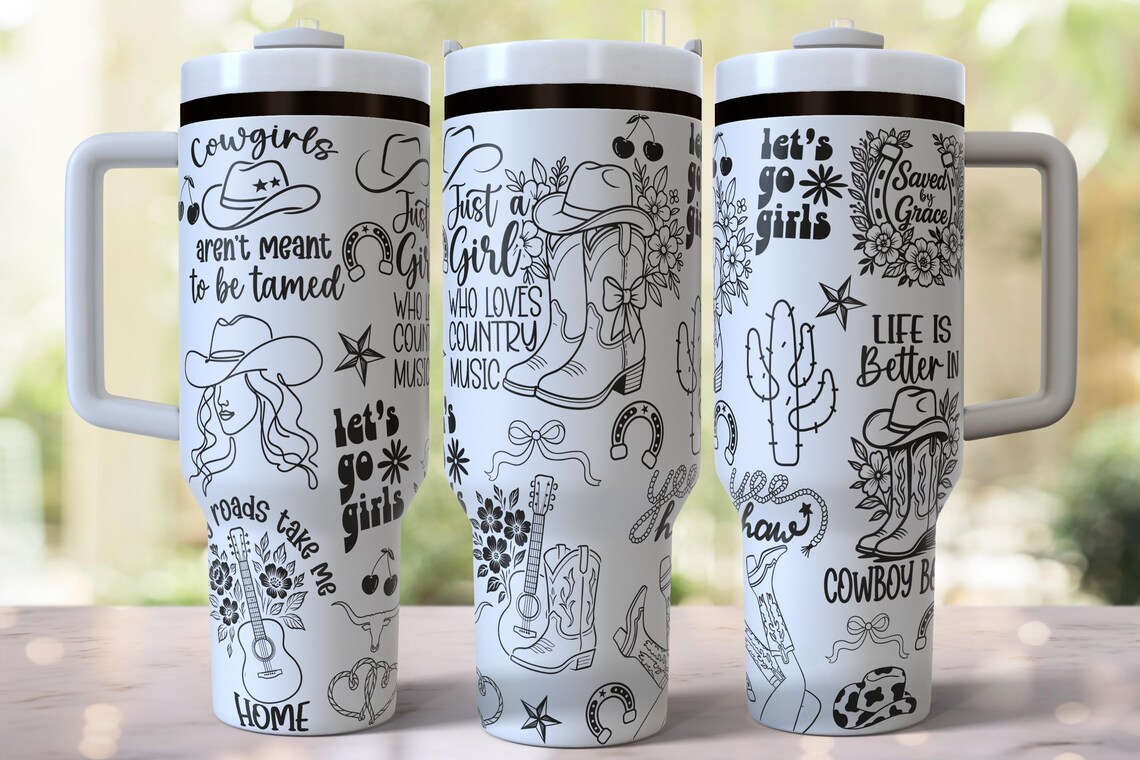 Cowgirl Boots Laser Engraved Full Wrap Design for 40oz Tumbler, Digital ...