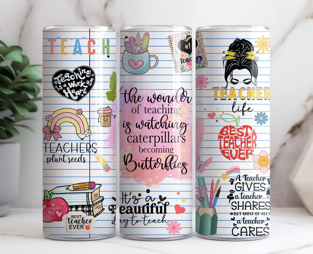 Teacher Apprecitaion 20oz Skinny Seamless Tumbler Wrap PNG, Sublimation ...