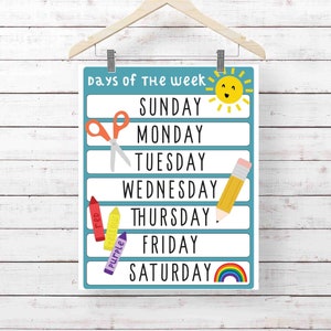 Classroom Sign Educational Poster Days of the Week Print | Etsy