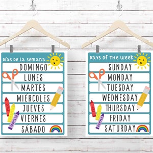 Days of the Week Sign, Teacher Sign, Educational Poster, Spanish Poster ...