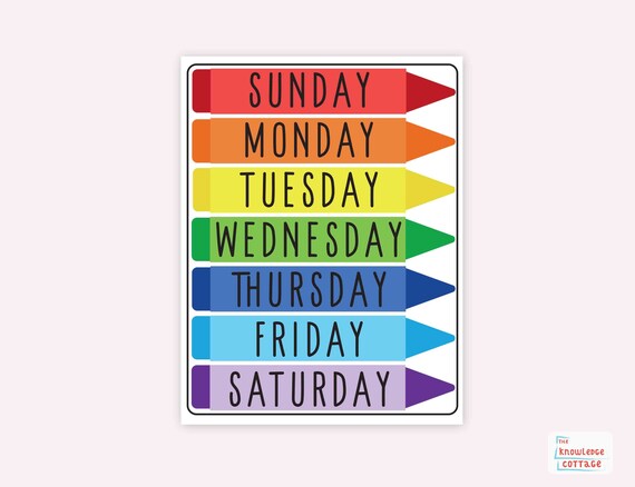 Days of the Week Printable Rainbow Poster Rainbow Print | Etsy