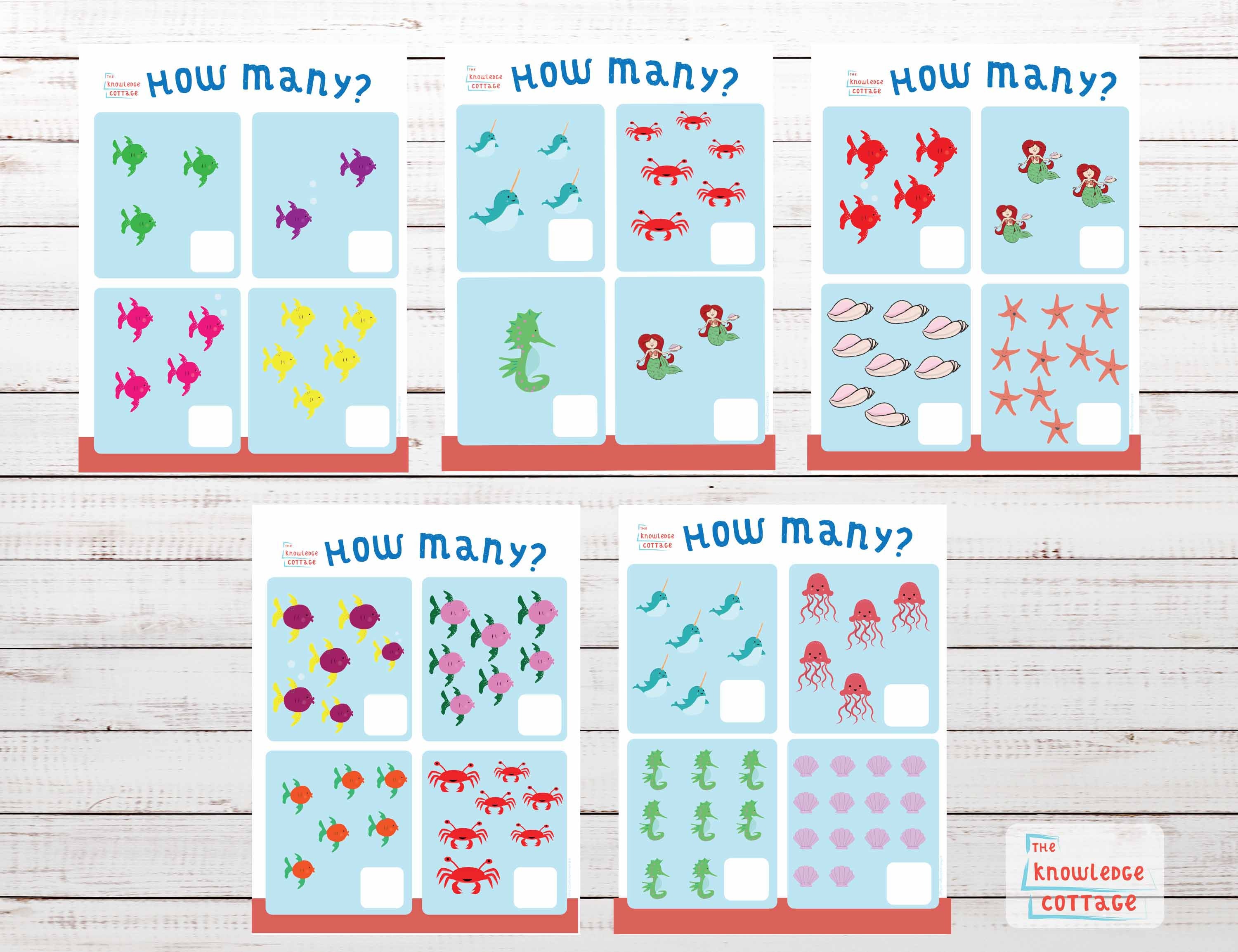 Sea Animal Counting Activity, Fish, Mermaid, Octopus,narwhal, Counting ...