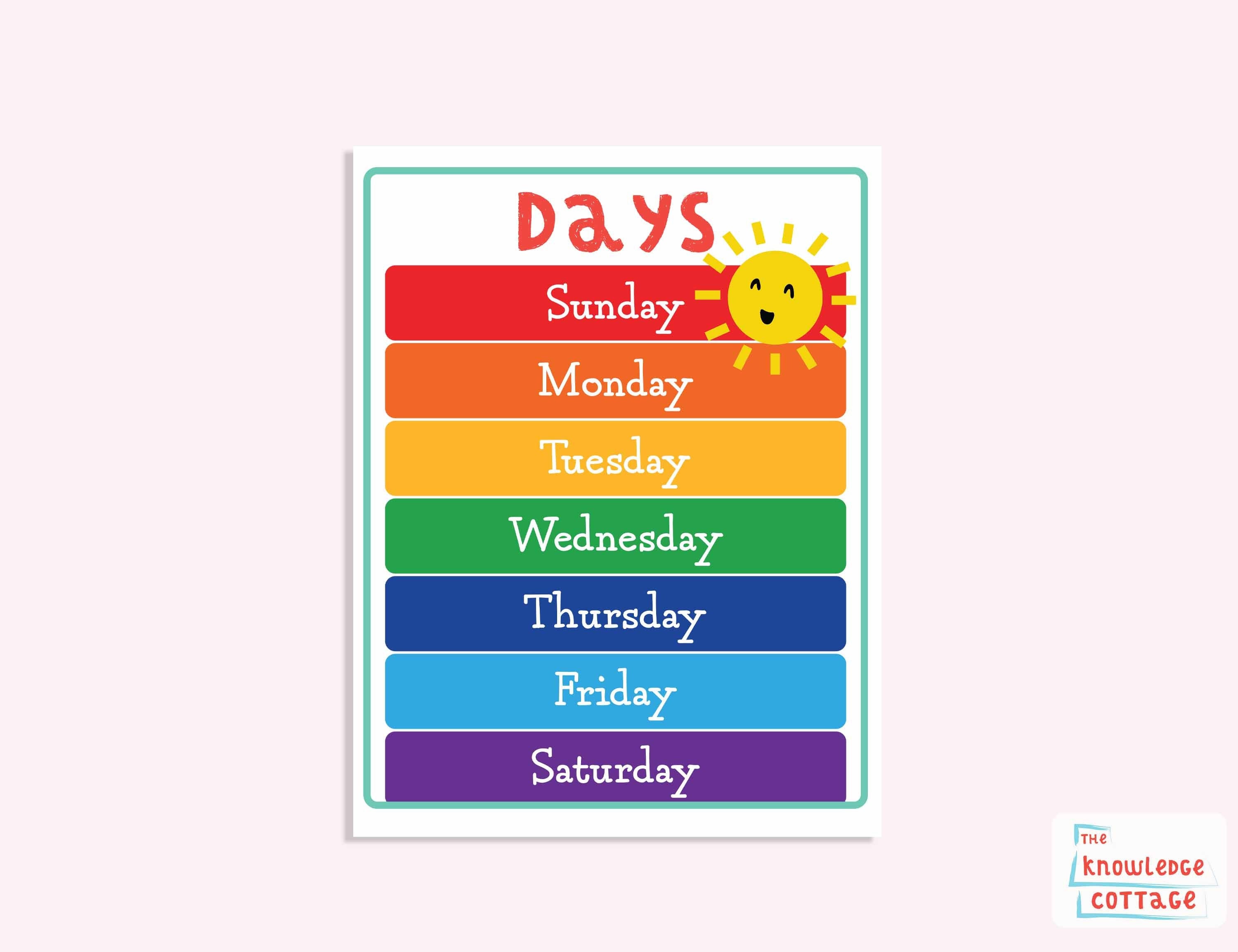 Days of the Week Printable, Rainbow Poster, Rainbow Print, Teacher Sign ...