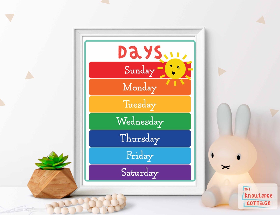 Days of the Week Printable, Rainbow Poster, Rainbow Print, Teacher Sign ...