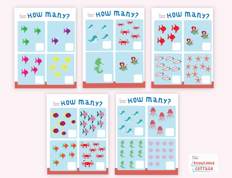 Sea Animal Counting Activity, Fish, Mermaid, Octopus,narwhal, Counting ...