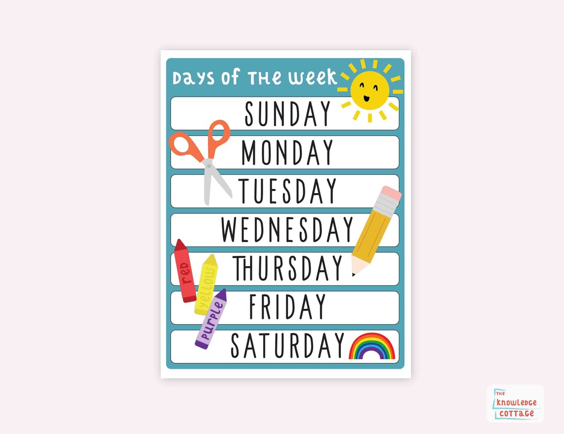 Classroom Sign, Educational Poster, Days of the Week Print, Montessori ...
