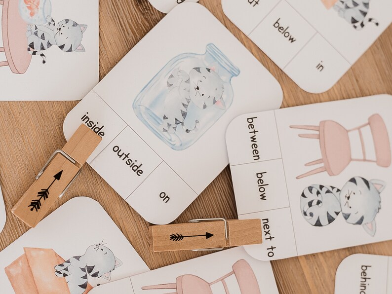 Preposition Clip Cards 12 Cute Cat and Mouse Positional - Etsy