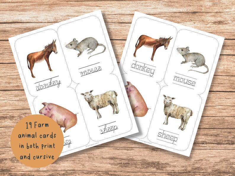 Cursive and Print Farm Animal Handwriting Practice Cards for - Etsy