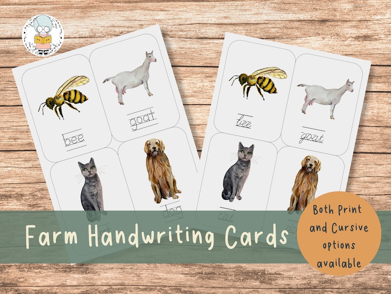 Cursive and Print Farm Animal Handwriting Practice Cards for Early ...