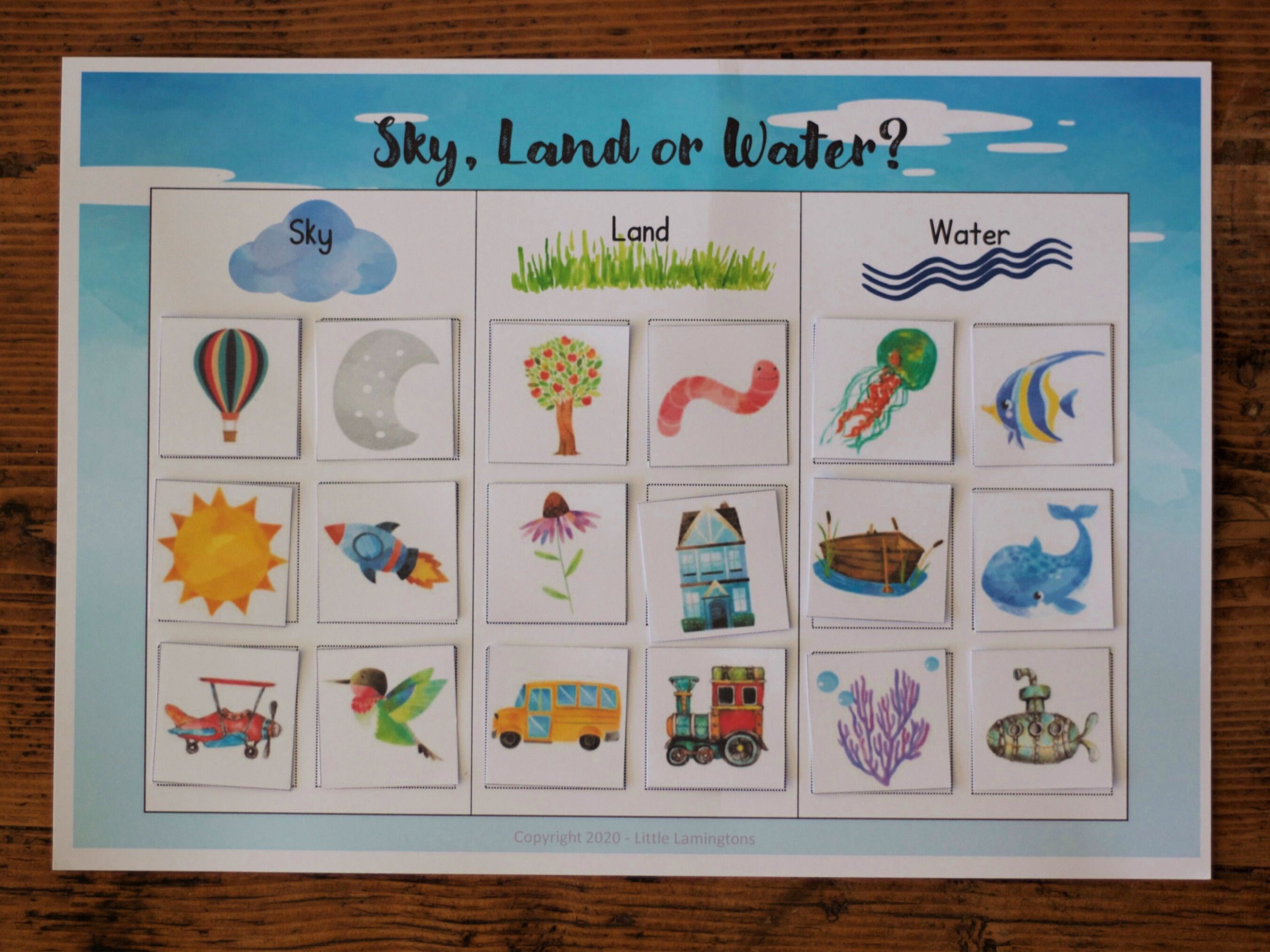 Sky, Land or Water Sorting Activity Kindergarten, Preschool or Toddler ...
