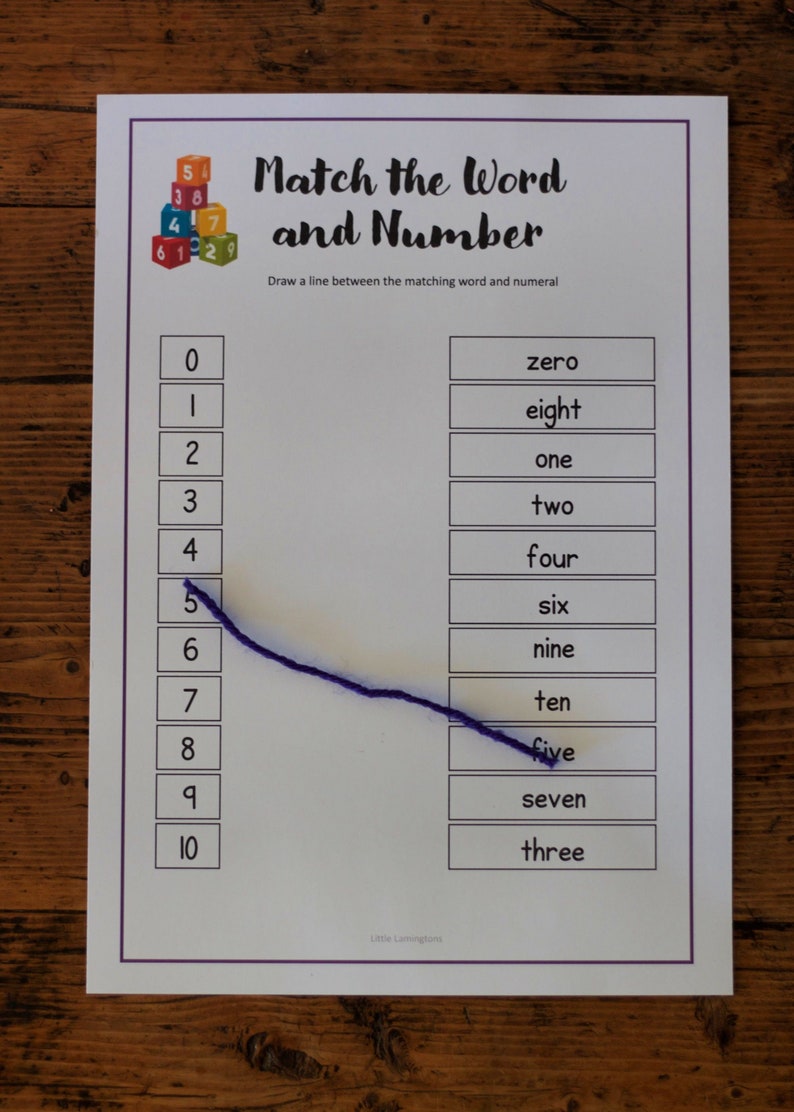 Match the Word and Number Worksheet Numeral Learning Preschool, Early ...