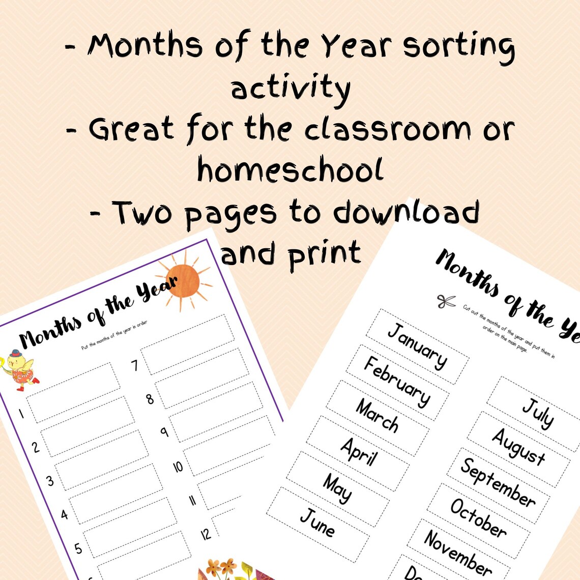 Months of the Year Calendar Sorting in Order Activity | Etsy