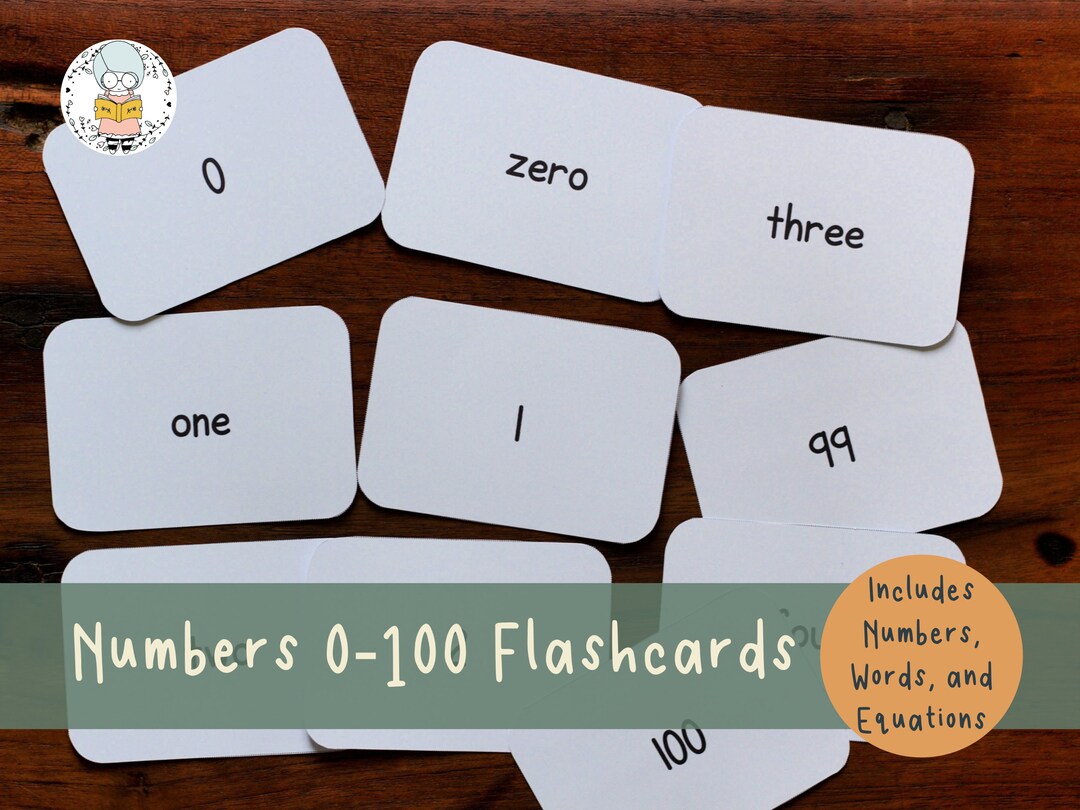 Numbers and Words 0-100 zero to One Hundred Flash Cards Equation ...