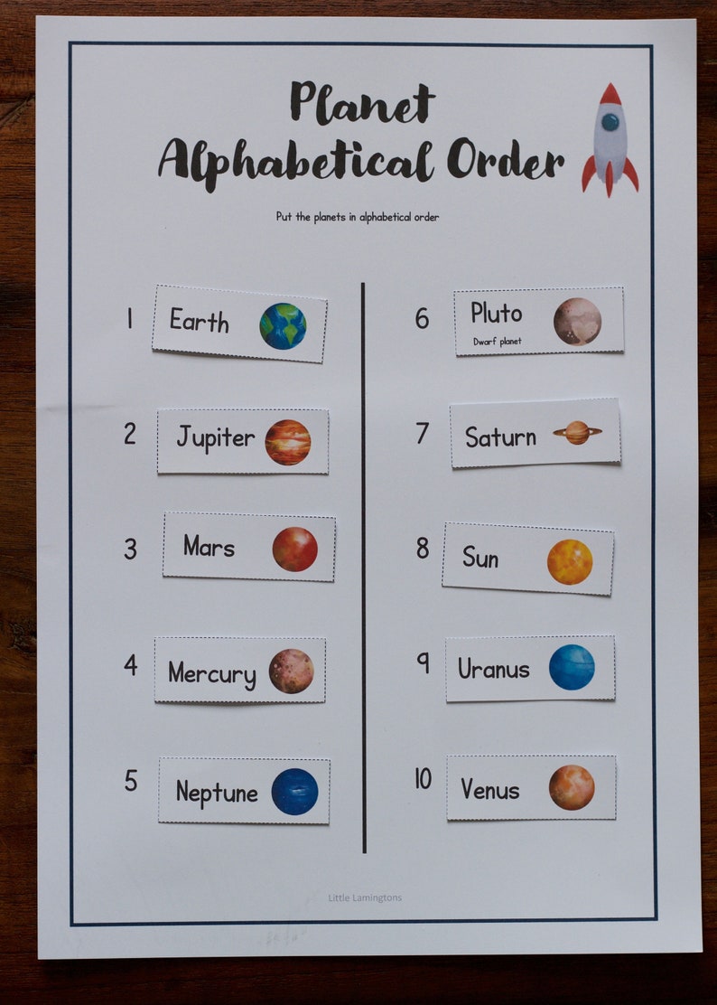 Planets in Alphabetical Order Sorting Activity | Solar System Printable ...