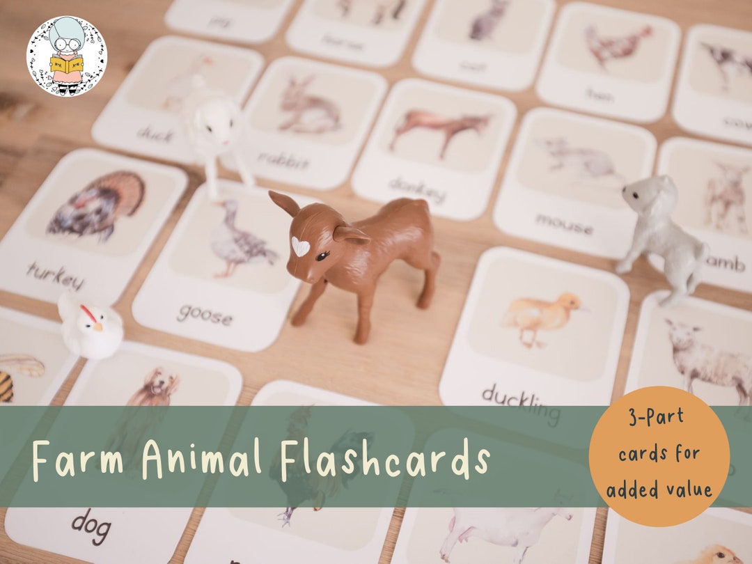 Farm Animal Watercolor Flashcards, Spring Memory and Matching Card Game ...