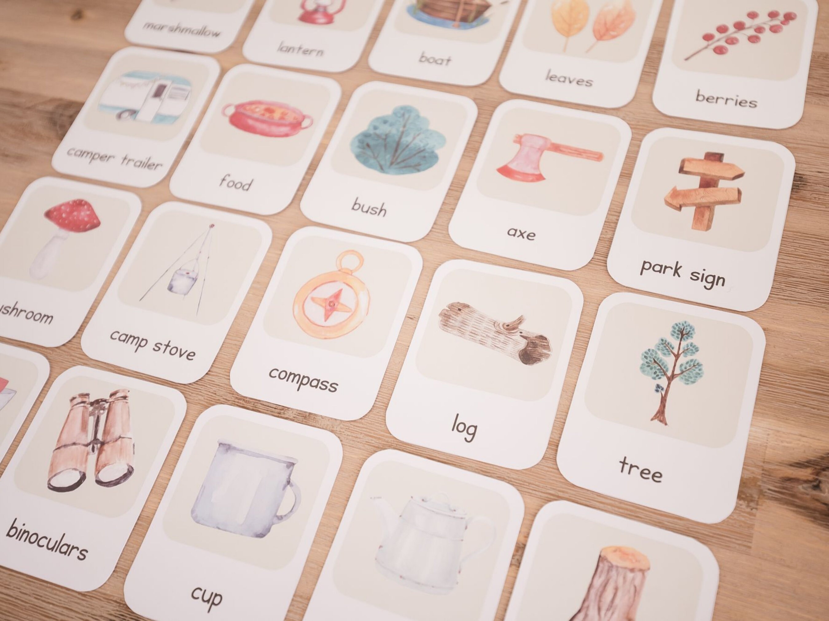 Camping Watercolor Flashcards Nomenclature Montessori - Etsy