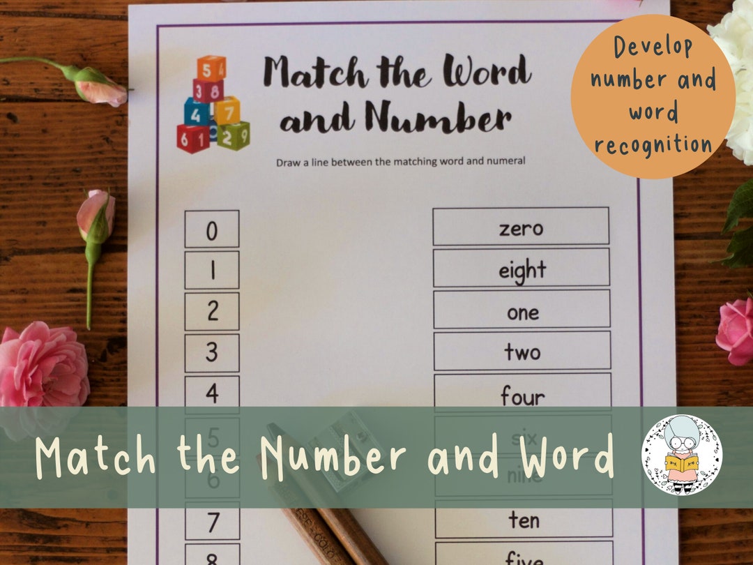 Match the Word and Number Worksheet Numeral Learning Preschool, Early ...