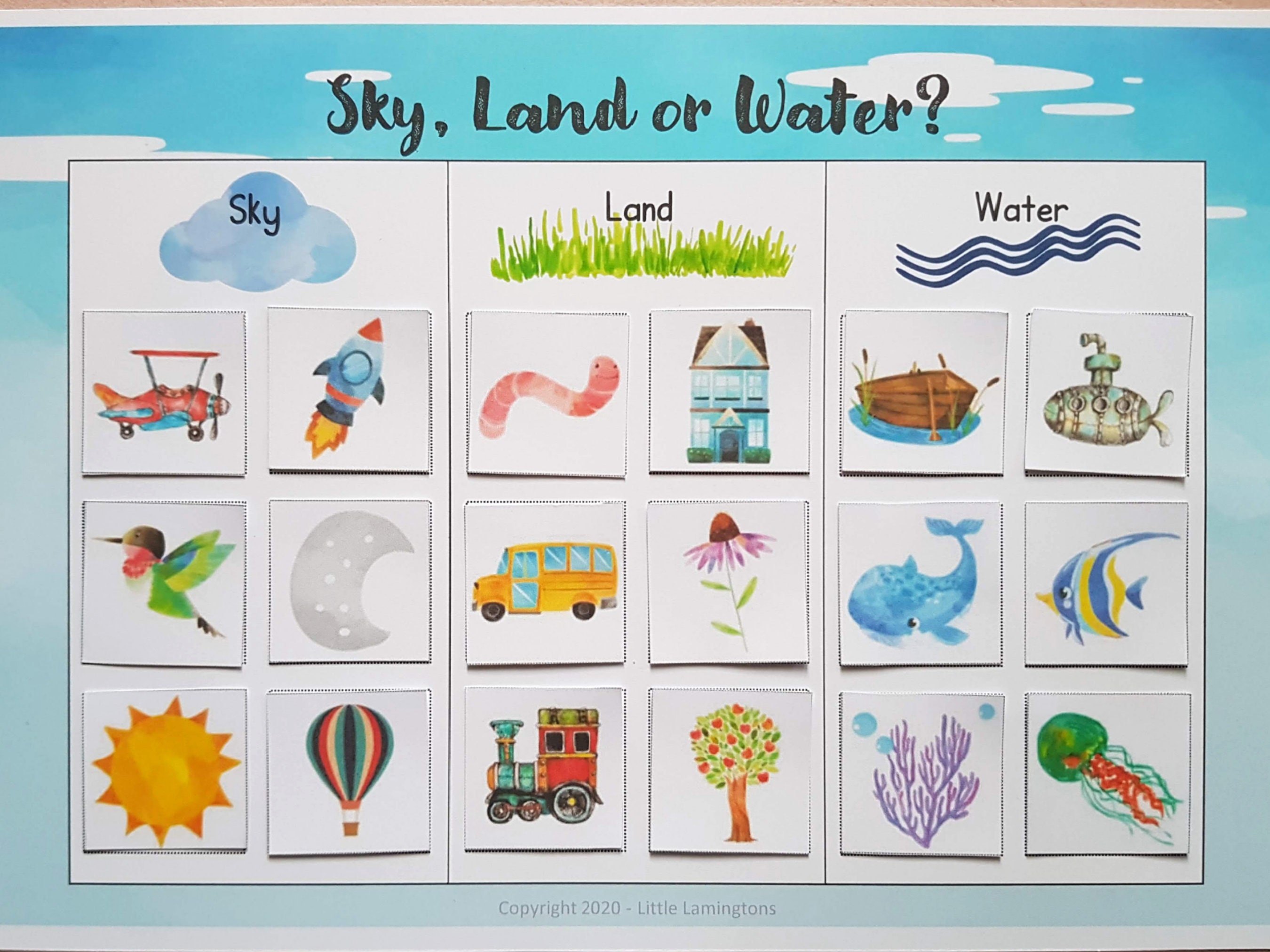 Sky, Land or Water Sorting Activity Kindergarten, Preschool or Toddler ...