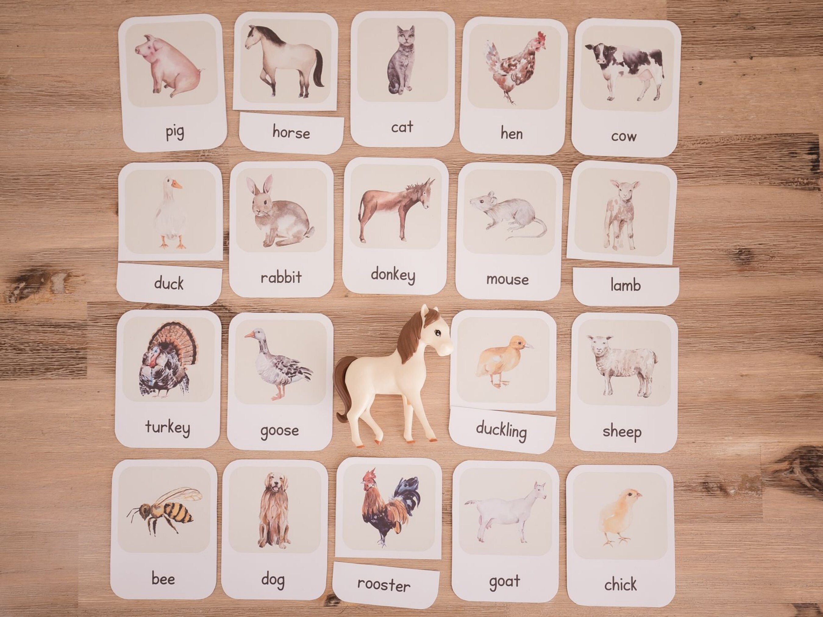 Farm Animal Watercolor Flashcards, Spring Memory and Matching Card Game ...