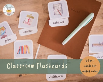 School Supplies Printable Flashcards for Kids, Classroom Vocabulary ...