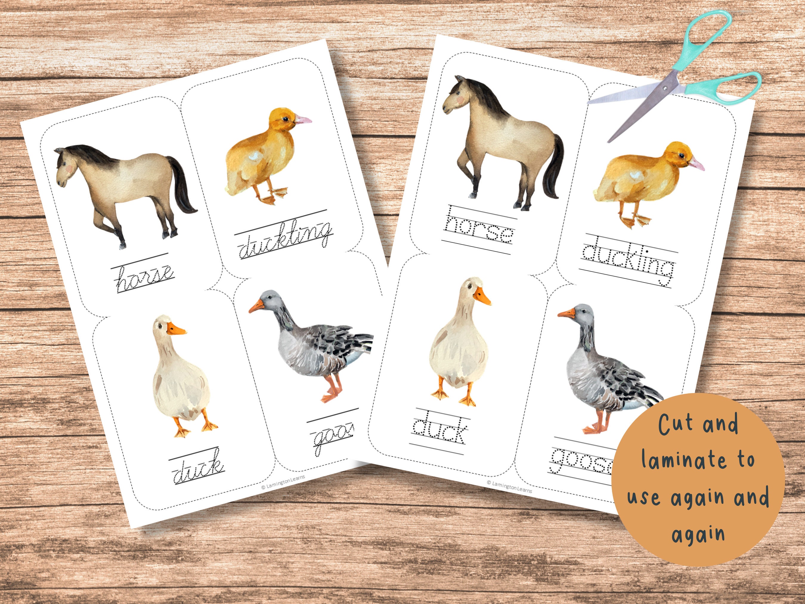 Cursive and Print Farm Animal Handwriting Practice Cards for Early ...