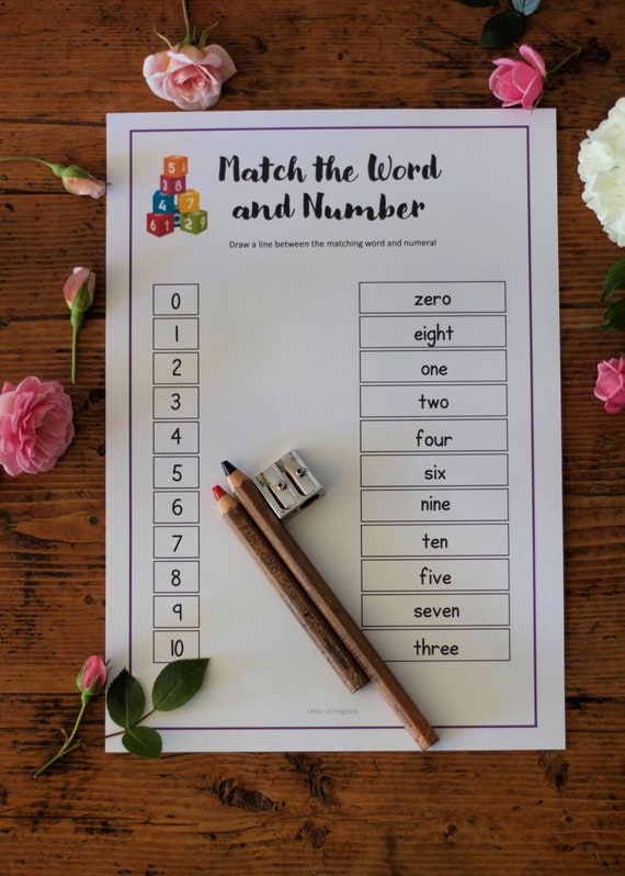 Match the Word and Number Worksheet Numeral Learning | Etsy