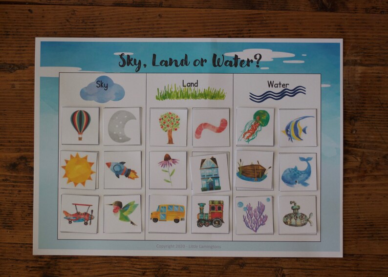 Sky Land or Water Sorting Activity Kindergarten Preschool | Etsy