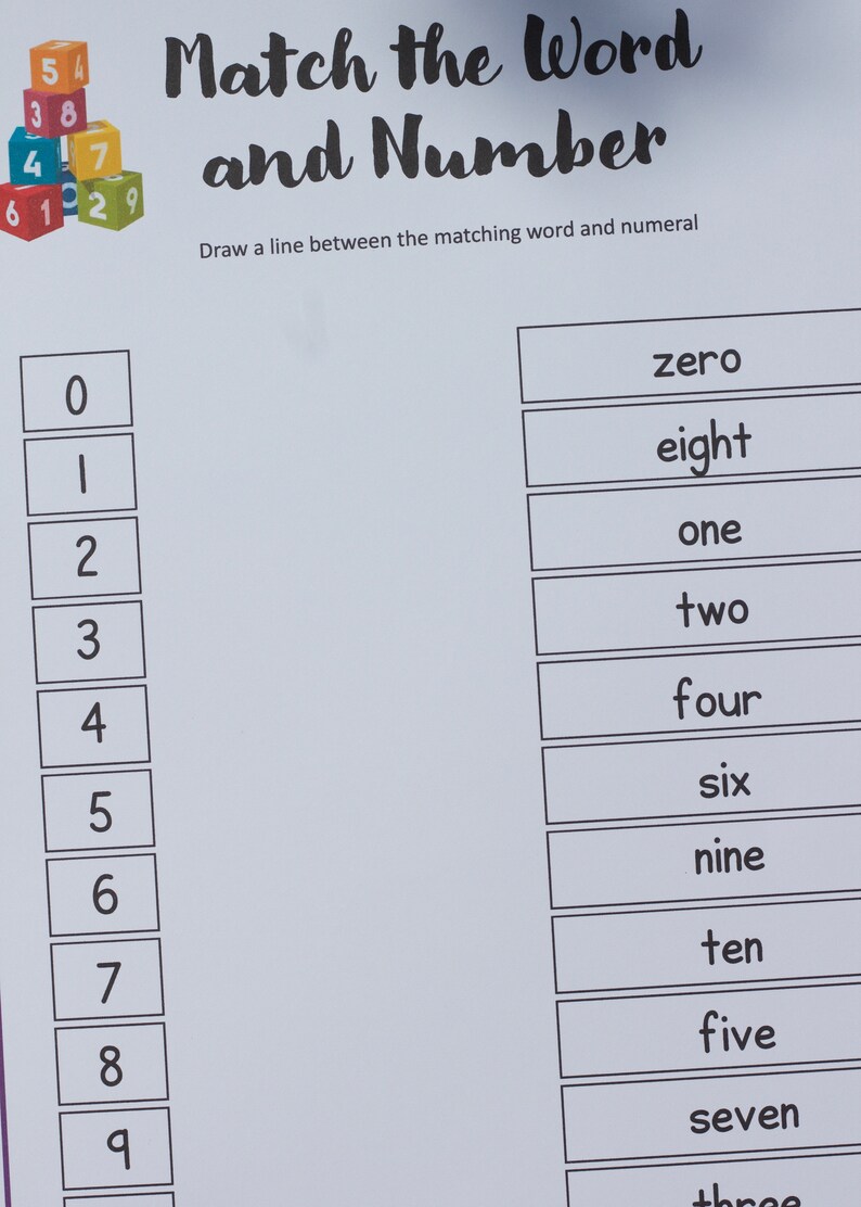 Match the Word and Number Worksheet Numeral Learning | Etsy