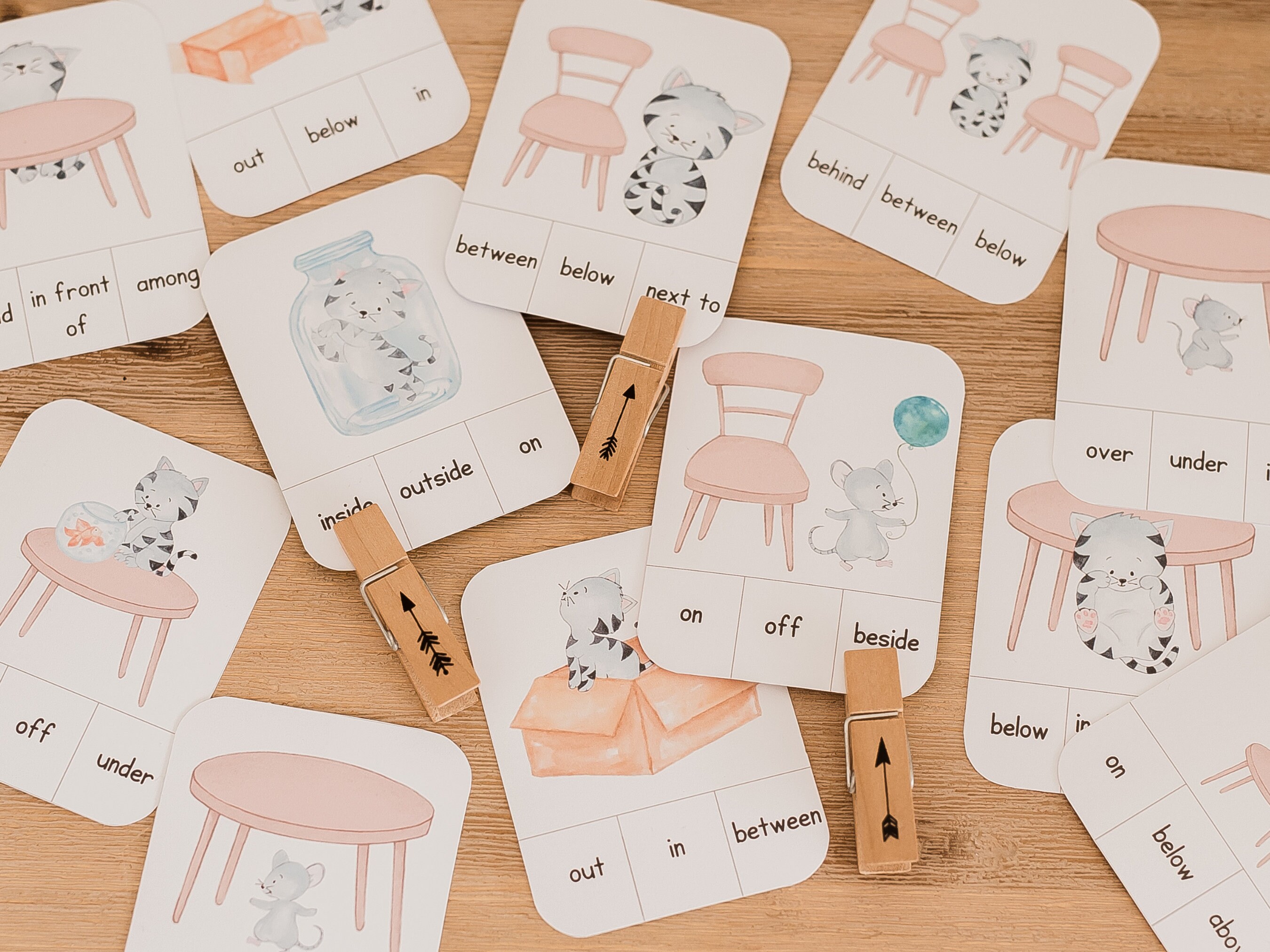 Preposition Clip Cards 12 Cute Cat and Mouse Positional - Etsy