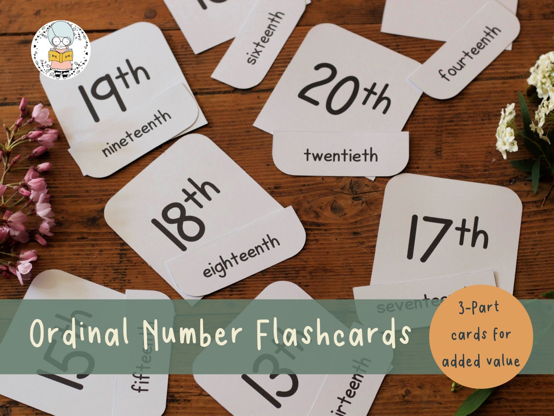 Ordinal Numbers Three-piece Flash Cards 1st to 20th first to Twentieth ...