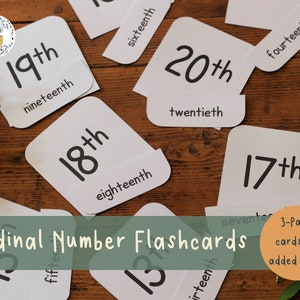 Ordinal Numbers Three-piece Flash Cards 1st to 20th first to Twentieth ...