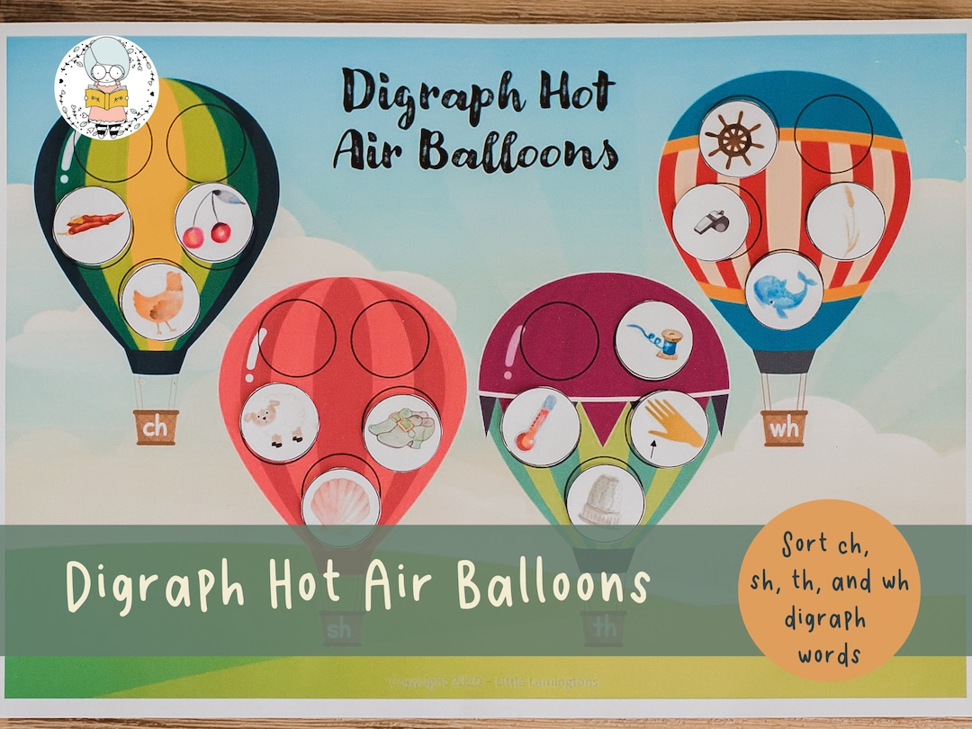 Digraph Sorting Activity Hot Air Balloons Phonics Game Learning to Read ...