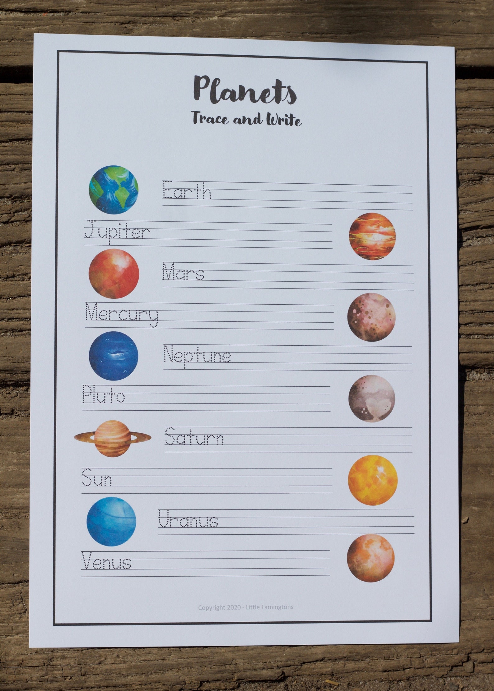 Planets Trace and Write Worksheet | Space and Solar System Handwriting ...