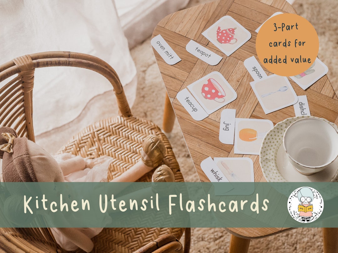 Kitchen Tools and Utensils | Three-piece Flash Cards | 24 Nomenclature ...