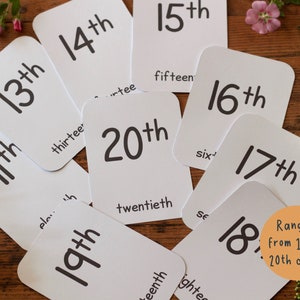 Ordinal Numbers Three-piece Flash Cards 1st to 20th first to Twentieth ...