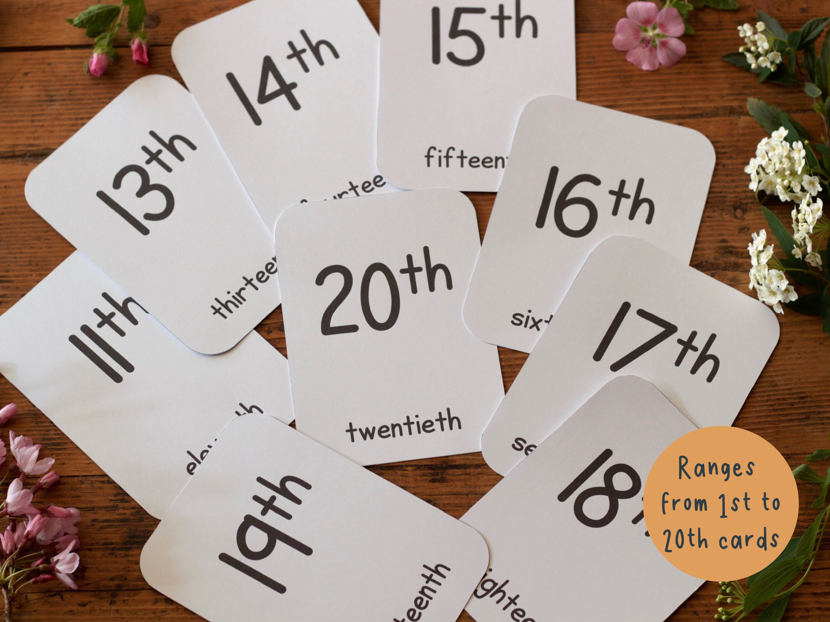 Ordinal Numbers Three-piece Flash Cards 1st to 20th first to Twentieth ...