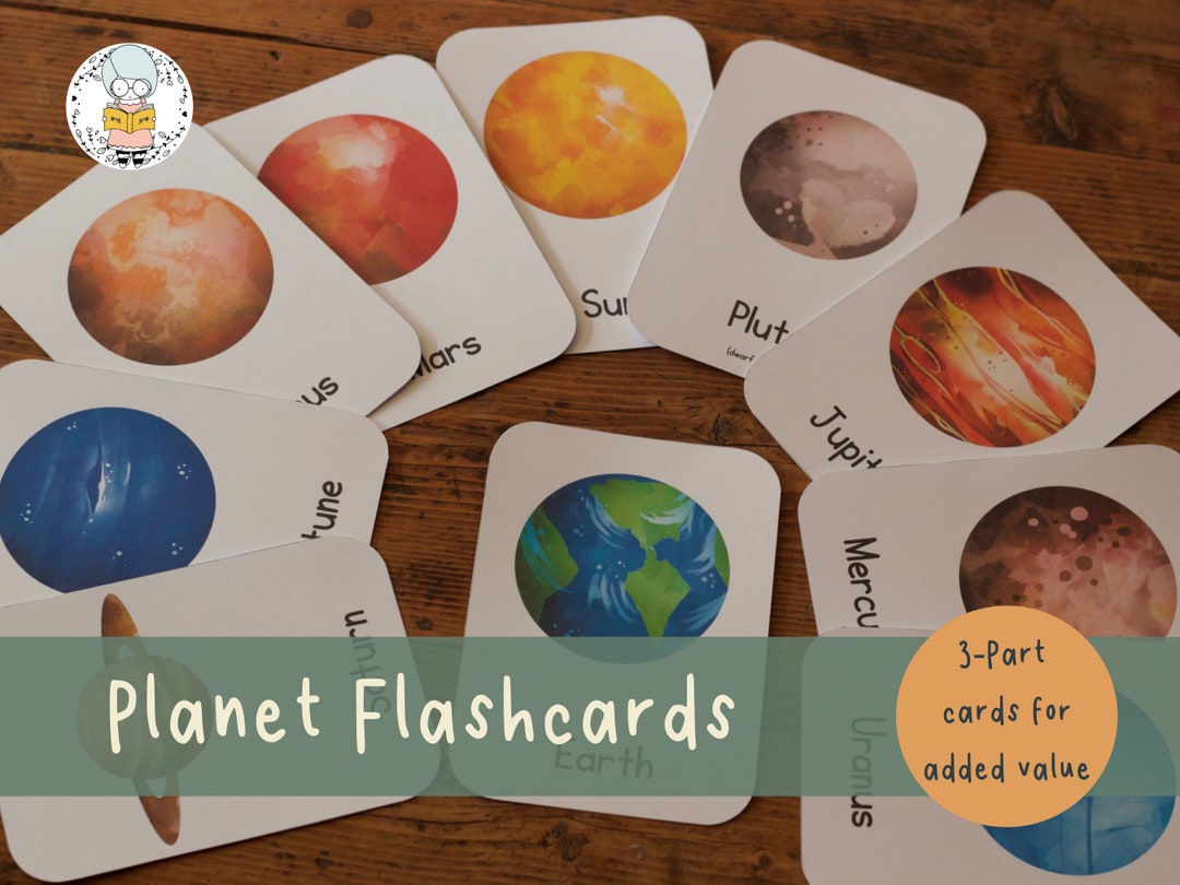 Planet Watercolour Three-part Flash Cards Space and Solar System ...