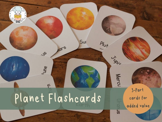 Planet Watercolour Three-part Flash Cards Space and Solar - Etsy