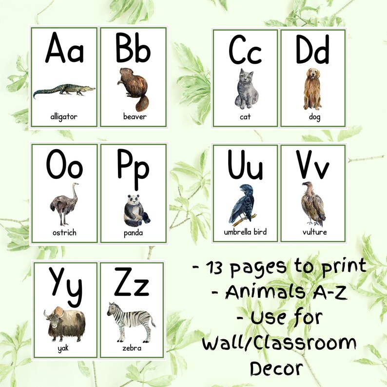 A-Z Animal Alphabet Classroom Decor Classroom Alphabet | Etsy