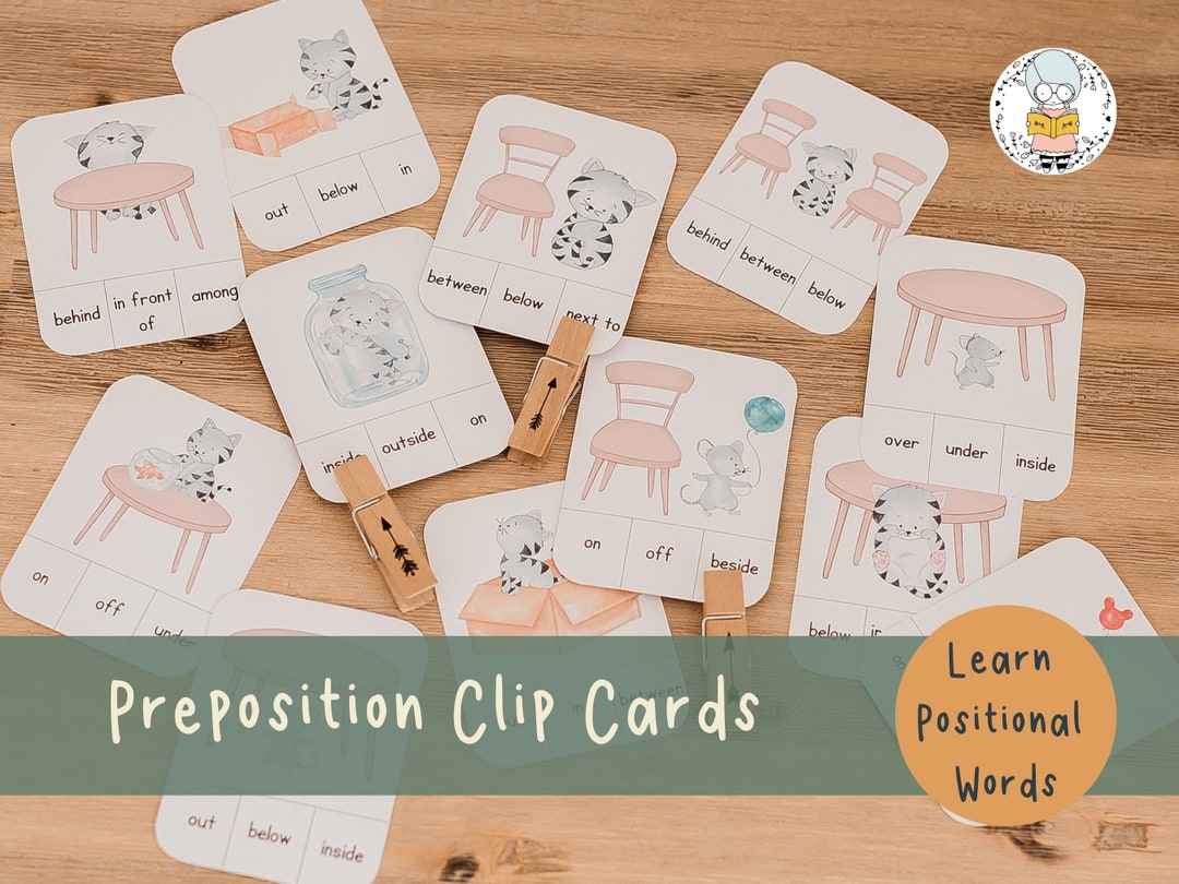 Preposition Clip Cards 12 Cute Cat and Mouse Positional Words Learning ...