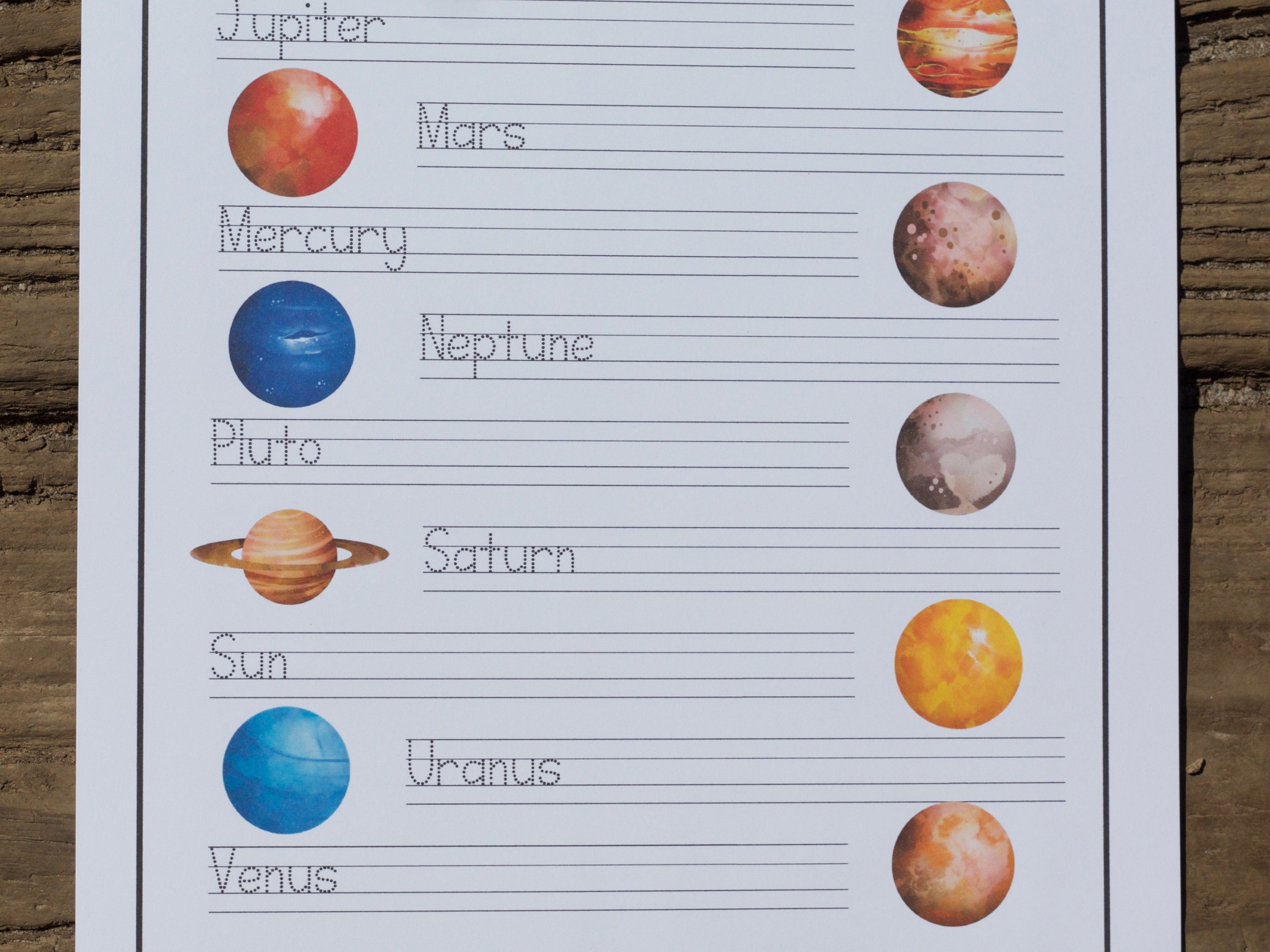 Planets Trace and Write Worksheet | Space and Solar System Handwriting ...