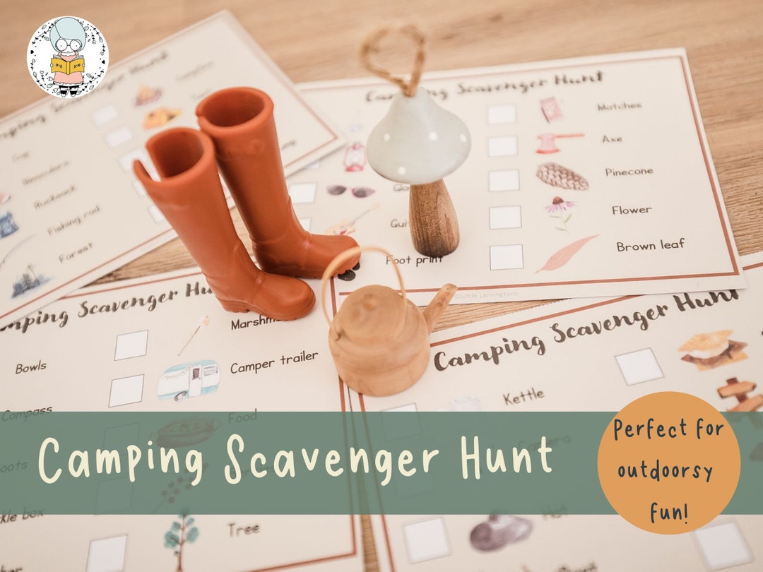 Camping Scavenger Hunt Cards - Set of 4, Outdoor Treasure Hunt Fun ...