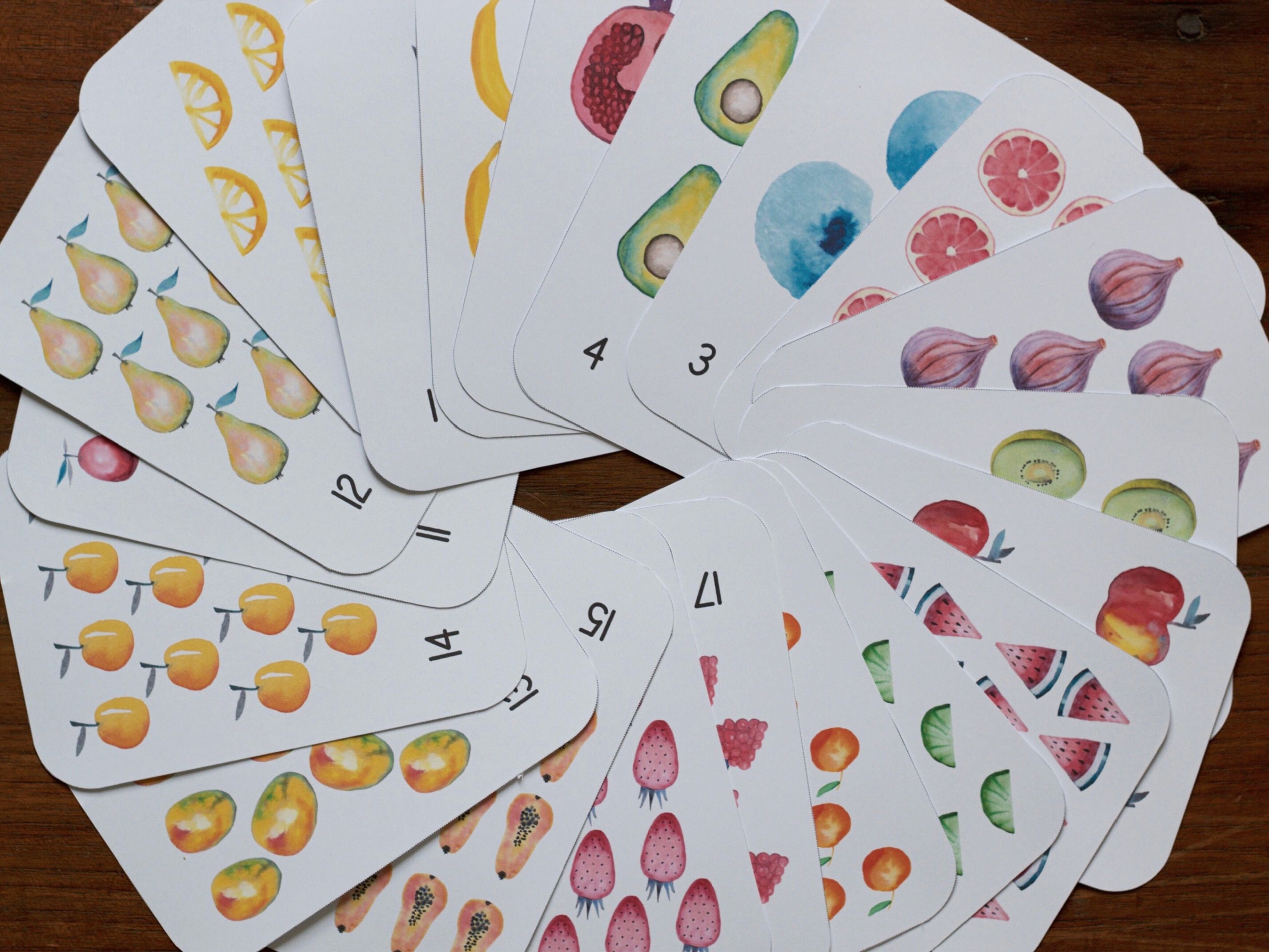 Learning to Count Watercolour Fruit 1-20 Flash Cards Fruit and Number ...