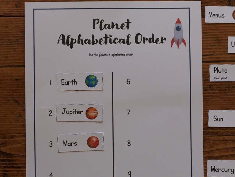 Planets in Alphabetical Order Sorting Activity Solar System Printable ...