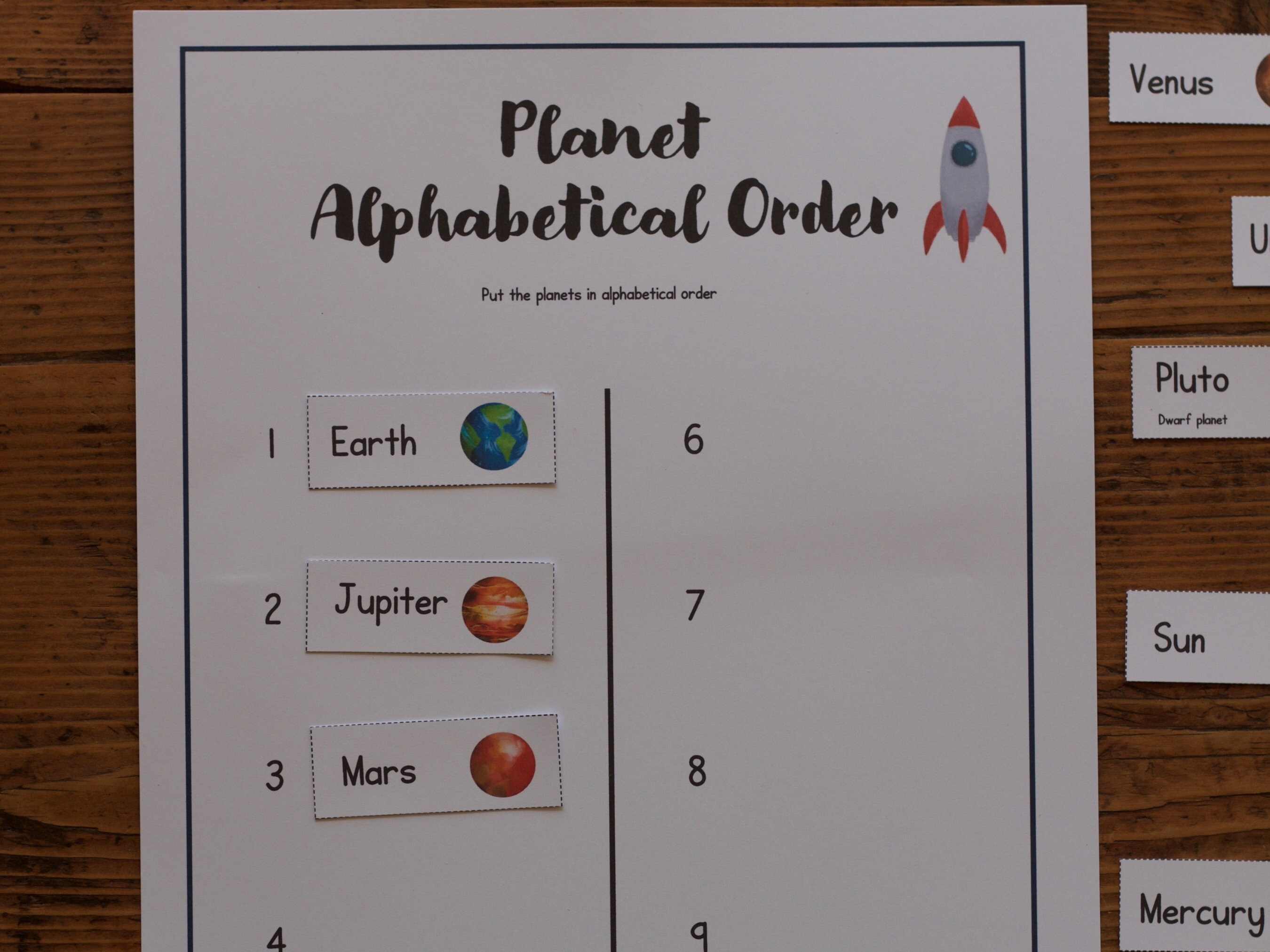 Planets in Alphabetical Order Sorting Activity Solar System Printable ...