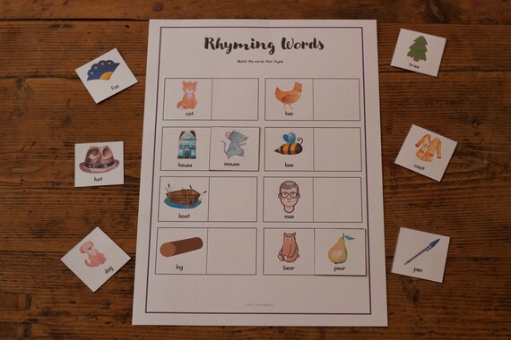 Rhyming Words Matching Activity Phonics and Reading Learning | Etsy